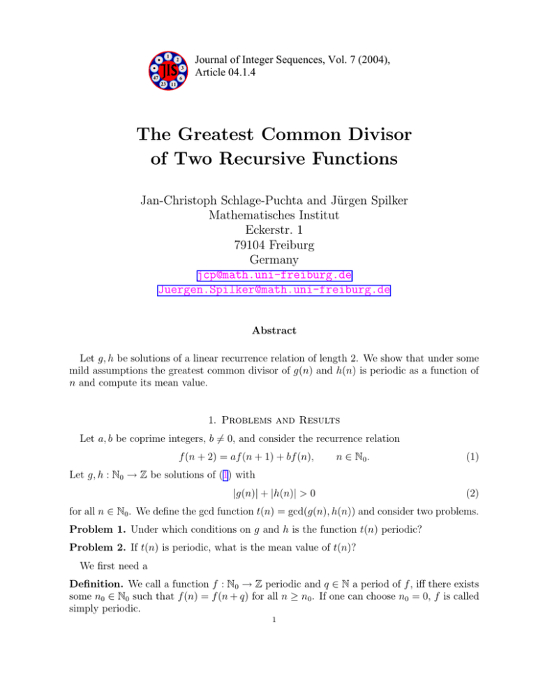 The Greatest Common Divisor Of Two Recursive Functions