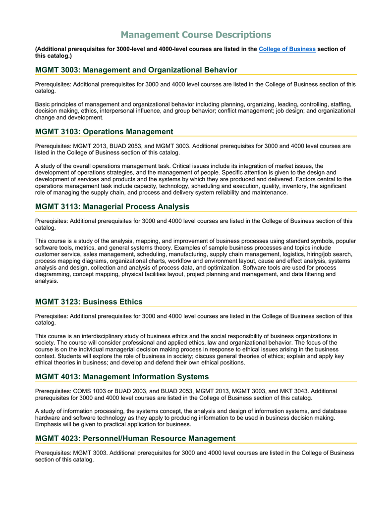 Management Course Descriptions