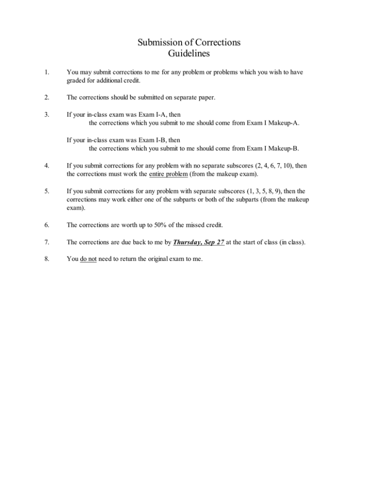 Submission of Corrections Guidelines