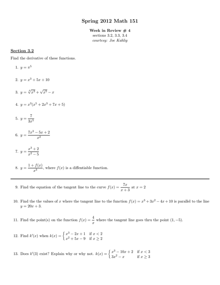 Spring 2012 Math 151 Section 3 2