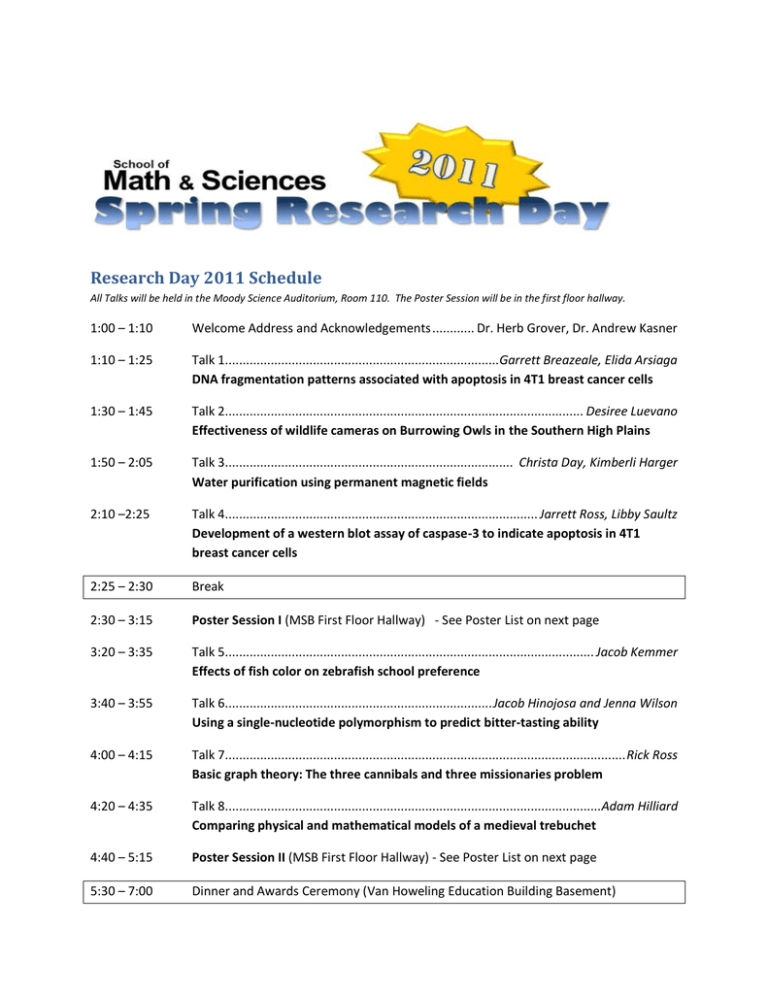 Research Day 2011 Schedule Research Day 2011 Schedule