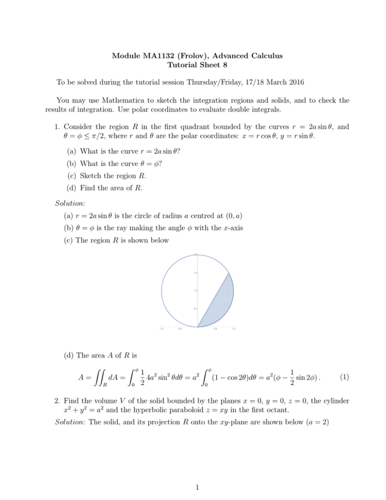 Module MA1132 (Frolov), Advanced Calculus Tutorial Sheet 8