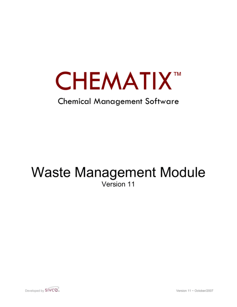 CHEMATIX Waste Management Module