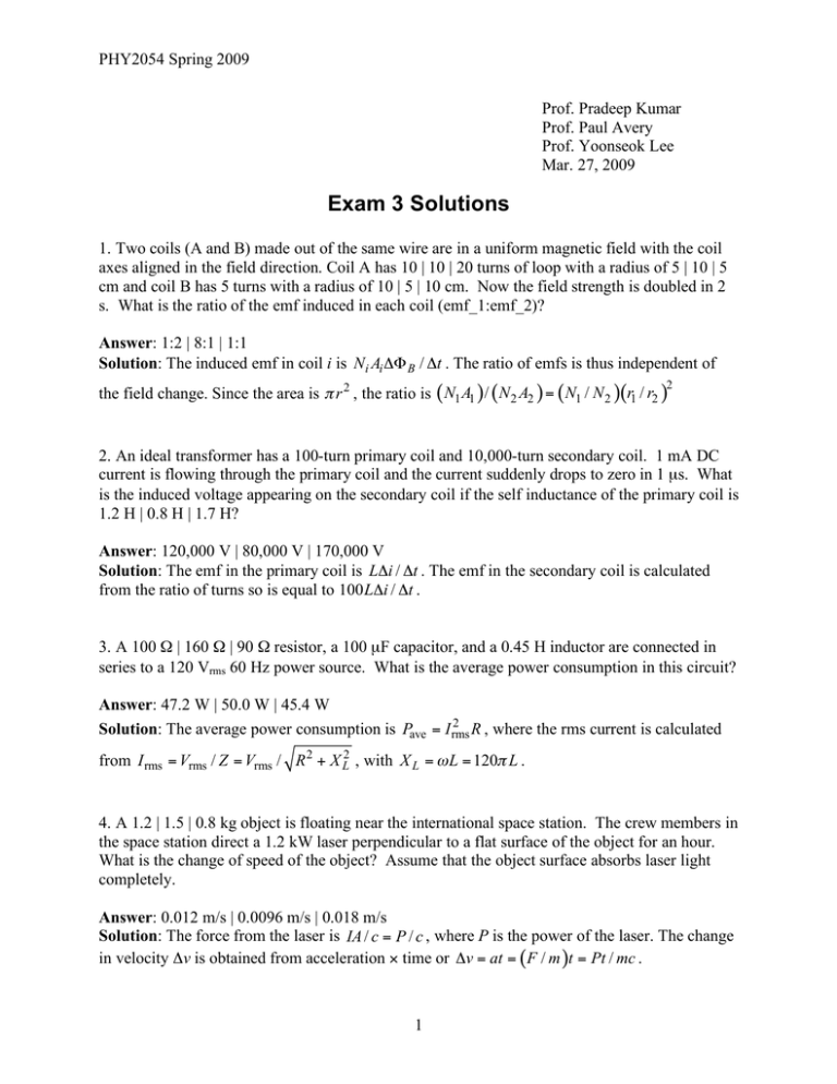 Exam 3 Solutions