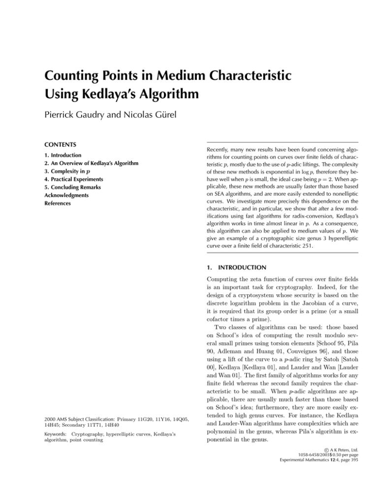 Counting Points In Medium Characteristic Using Kedlaya s Algorithm CONTENTS