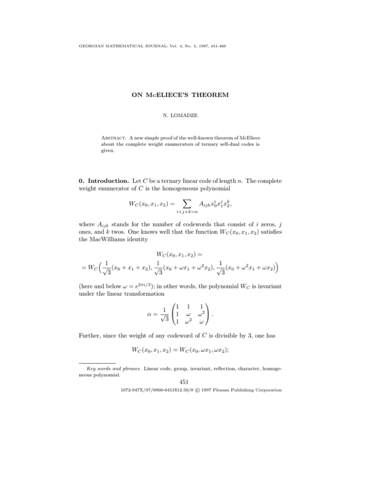 ON M ELIECE’S THEOREM