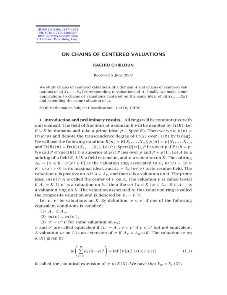 ON CHAINS OF CENTERED VALUATIONS