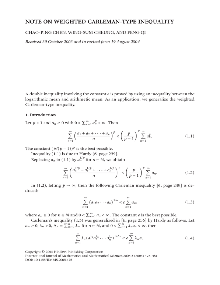 NOTE ON WEIGHTED CARLEMAN-TYPE INEQUALITY