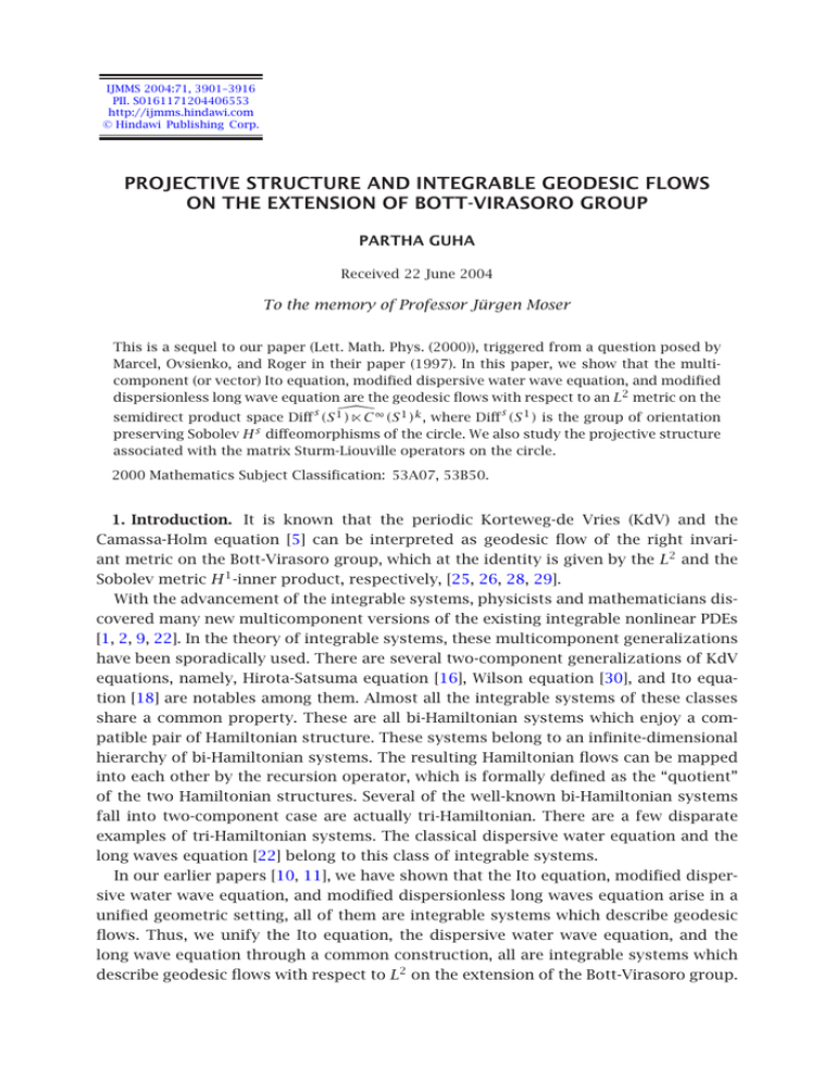 PROJECTIVE STRUCTURE AND INTEGRABLE GEODESIC FLOWS PARTHA GUHA