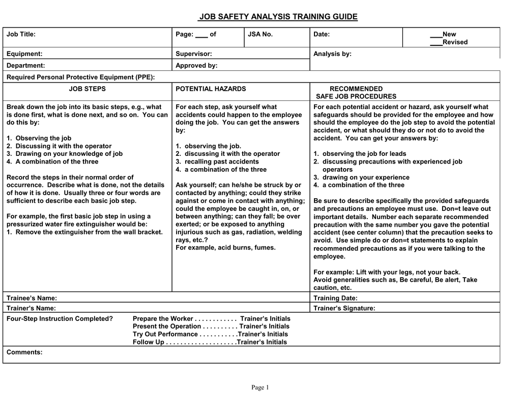 JOB SAFETY ANALYSIS TRAINING GUIDE