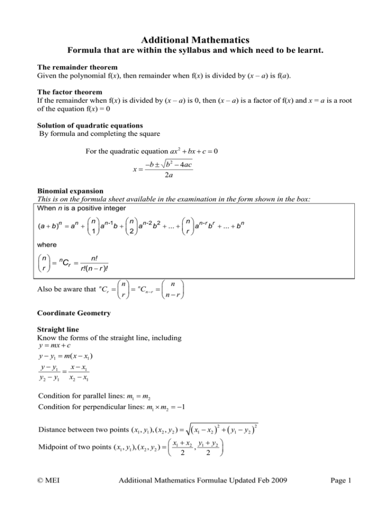 Additional Mathematics Additional Mathematics