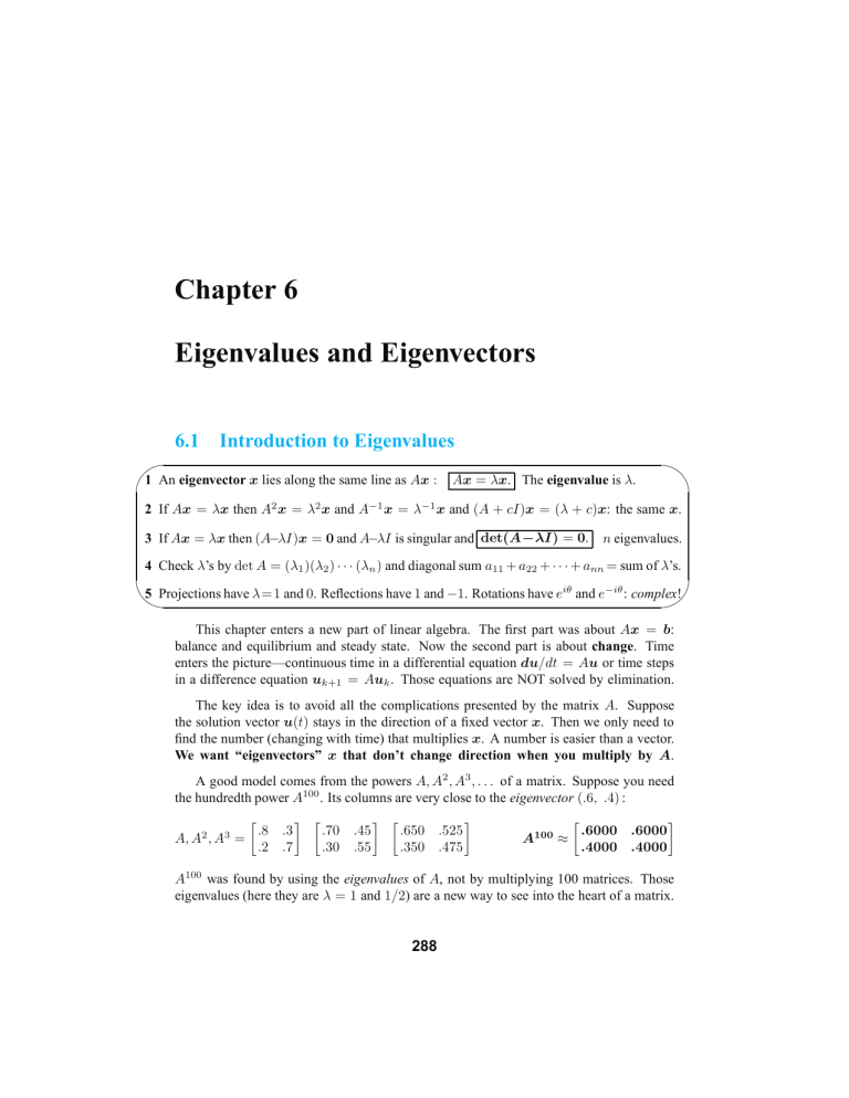 Chapter 6 Eigenvalues And Eigenvectors 6 1 Introduction To Eigenvalues
