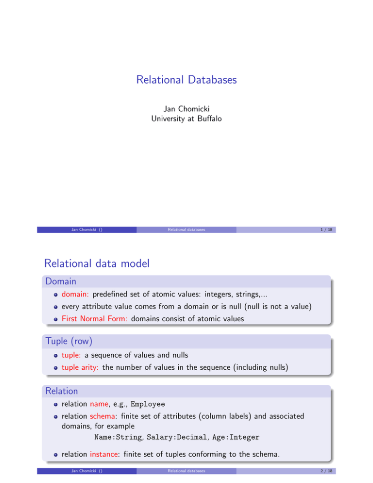 Relational Databases Relational Data Model Domain