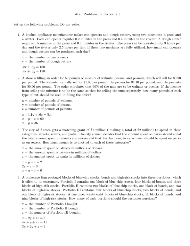 Word Problems For Section 2 1