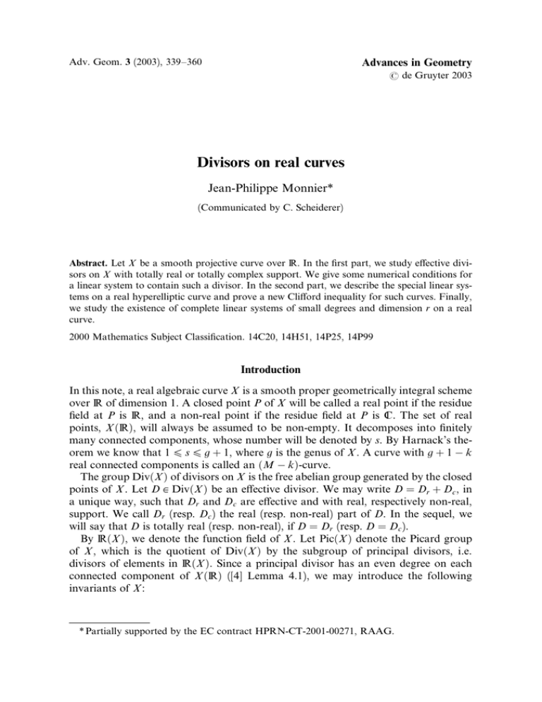 Divisors On Real Curves Jean Philippe Monnier Advances In Geometry