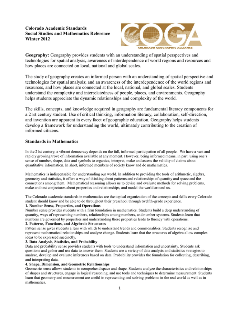 Colorado Academic Standards Social Studies And Mathematics Reference 