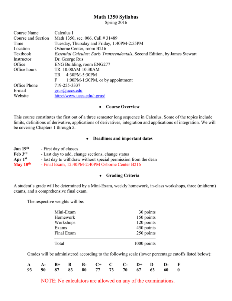 Math 1350 Syllabus