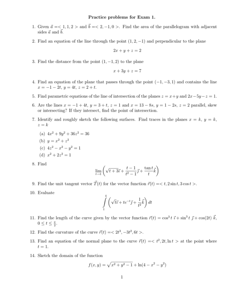 Practice Problems For Exam 1 