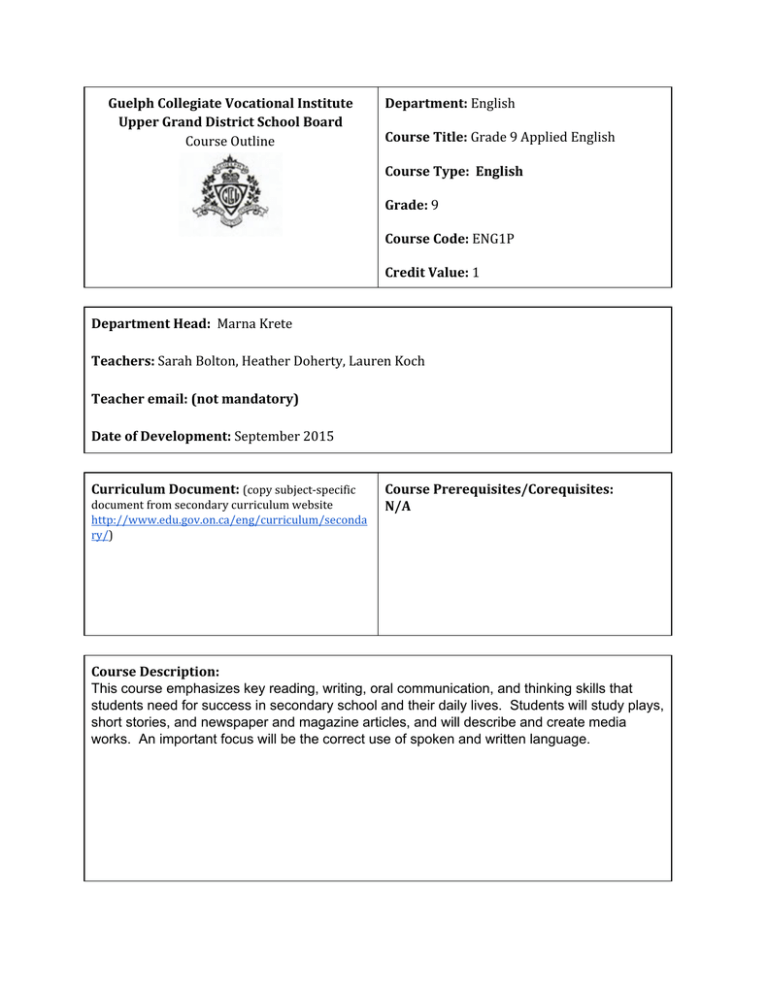 English Grade 9 Applied English English Grade 9 Applied English