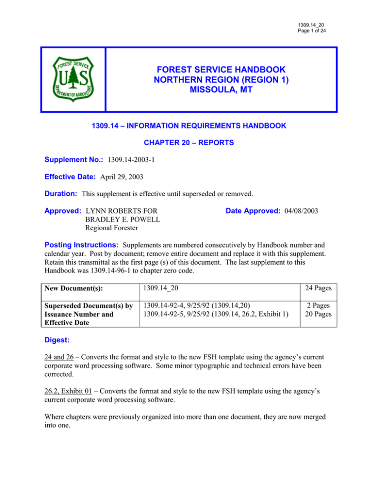 FOREST SERVICE HANDBOOK NORTHERN REGION (REGION 1) MISSOULA, MT
