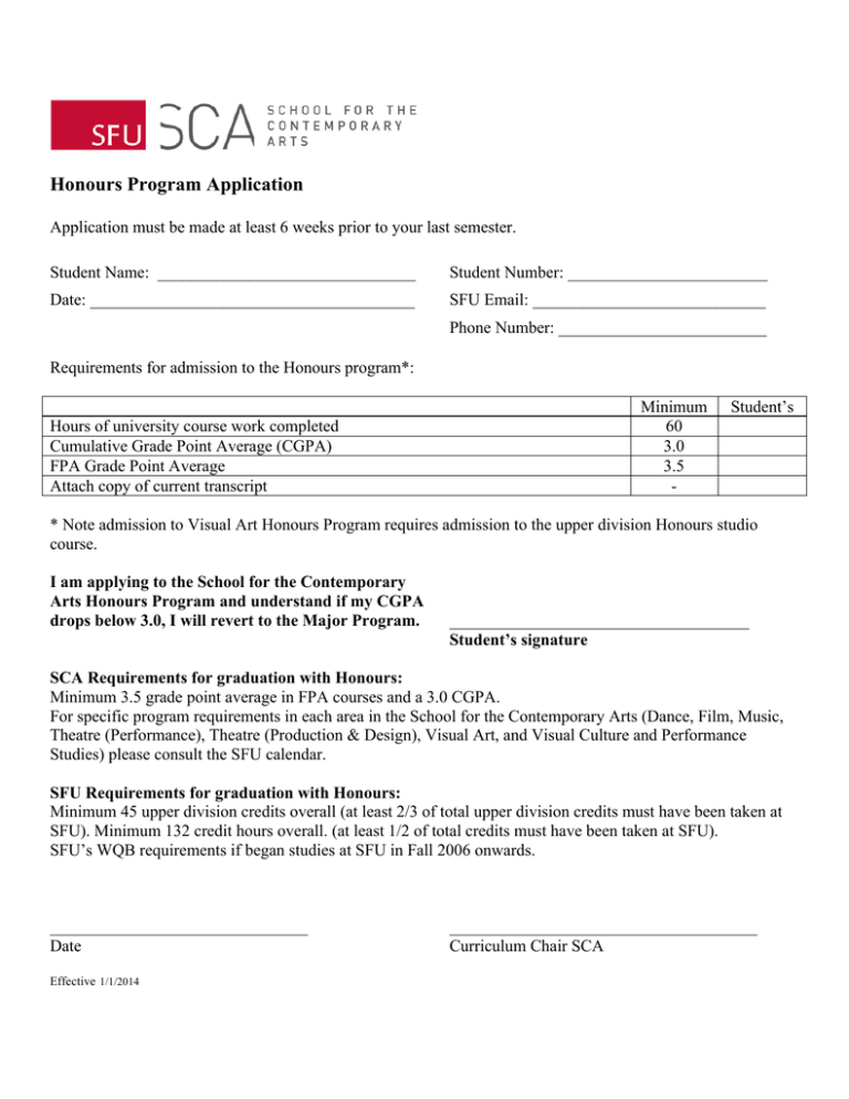 Honours Program Application