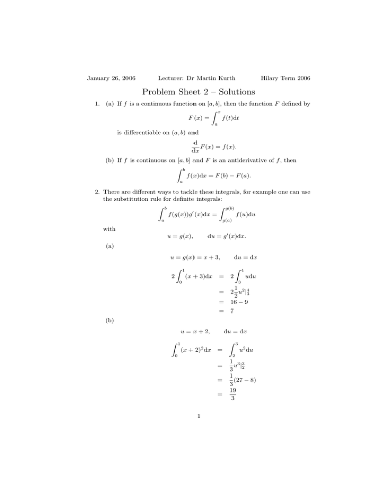 Problem Sheet 2 Solutions
