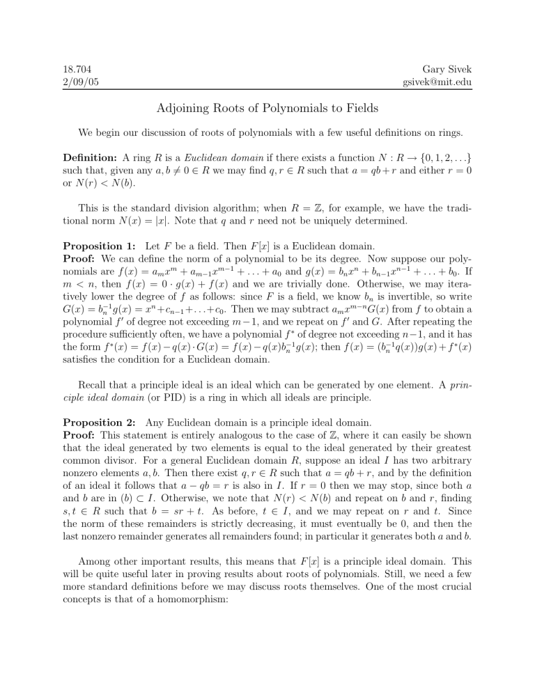 Adjoining Roots of Polynomials to Fields