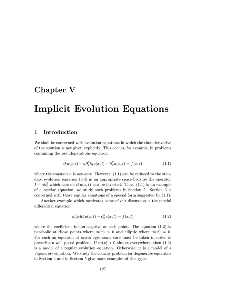 Implicit Evolution Equations Chapter V 1 Introduction