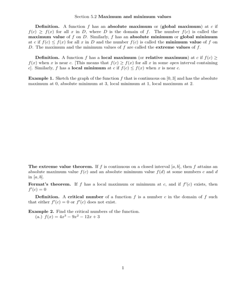 Maximum And Minimum Values C Definition 