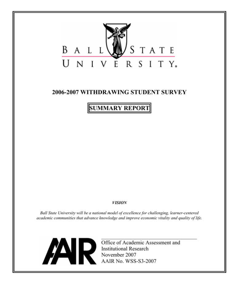 2006 2007 WITHDRAWING STUDENT SURVEY SUMMARY REPORT
