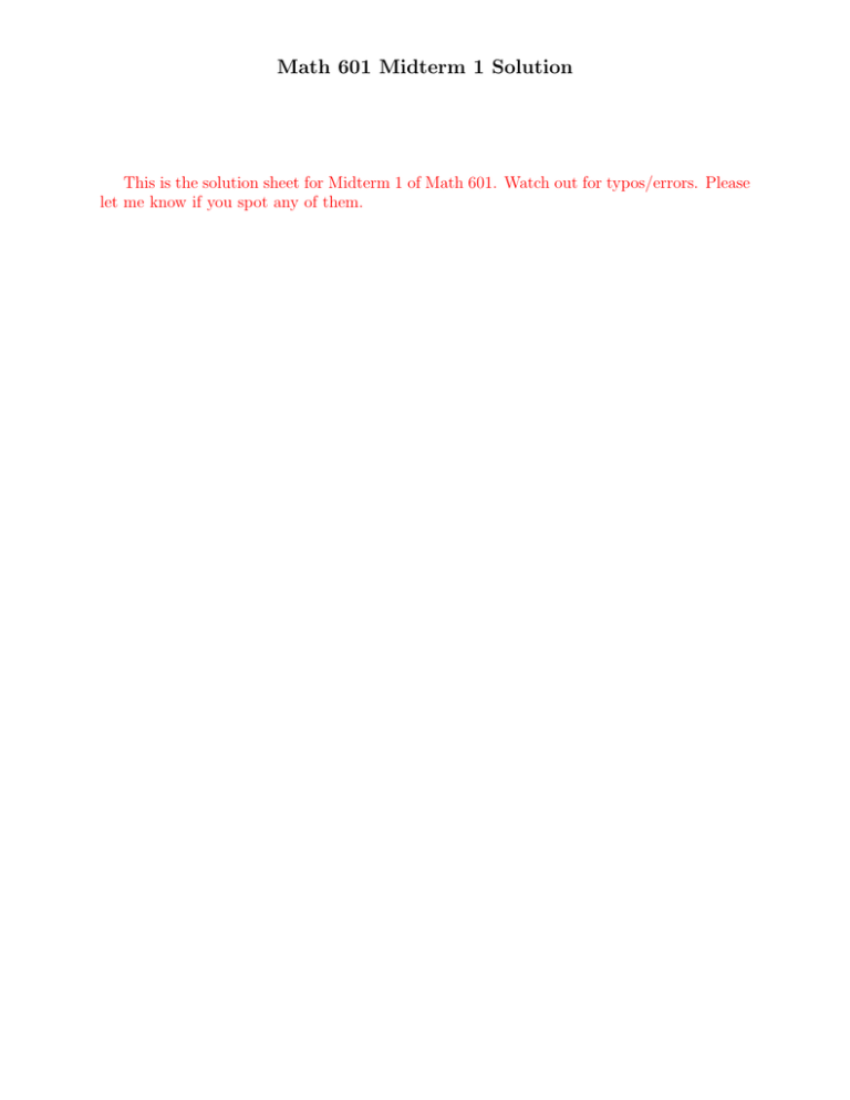Math 601 Midterm 1 Solution
