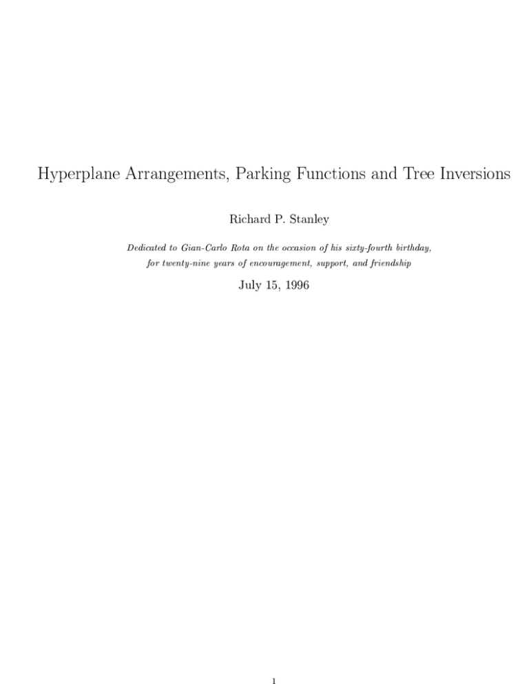 Hyperplane Arrangements, Parking Functions, Tree Inversions