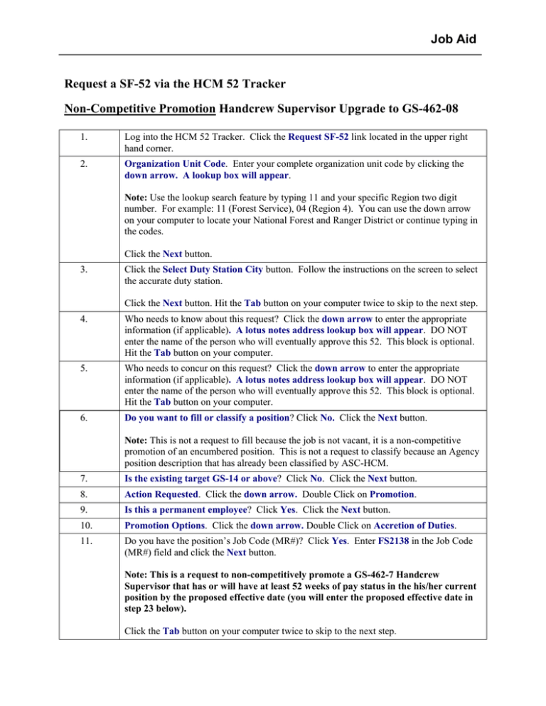 Job Aid Request A SF 52 Via The HCM 52 Tracker Job Aid Request A SF 52 Via The HCM 52 Tracker