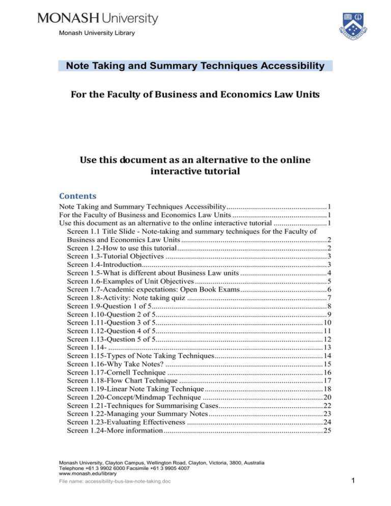 Note Taking and Summary Techniques Accessibility