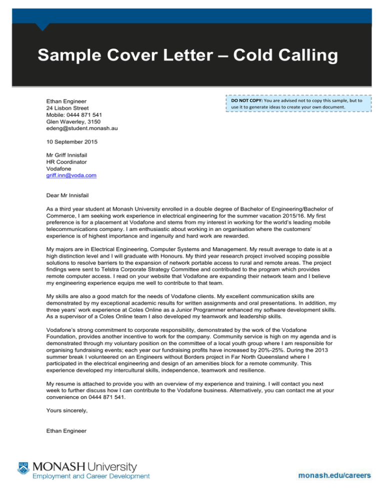  Cover Letter Sample Australia Student Cover Letter Sample Australia 