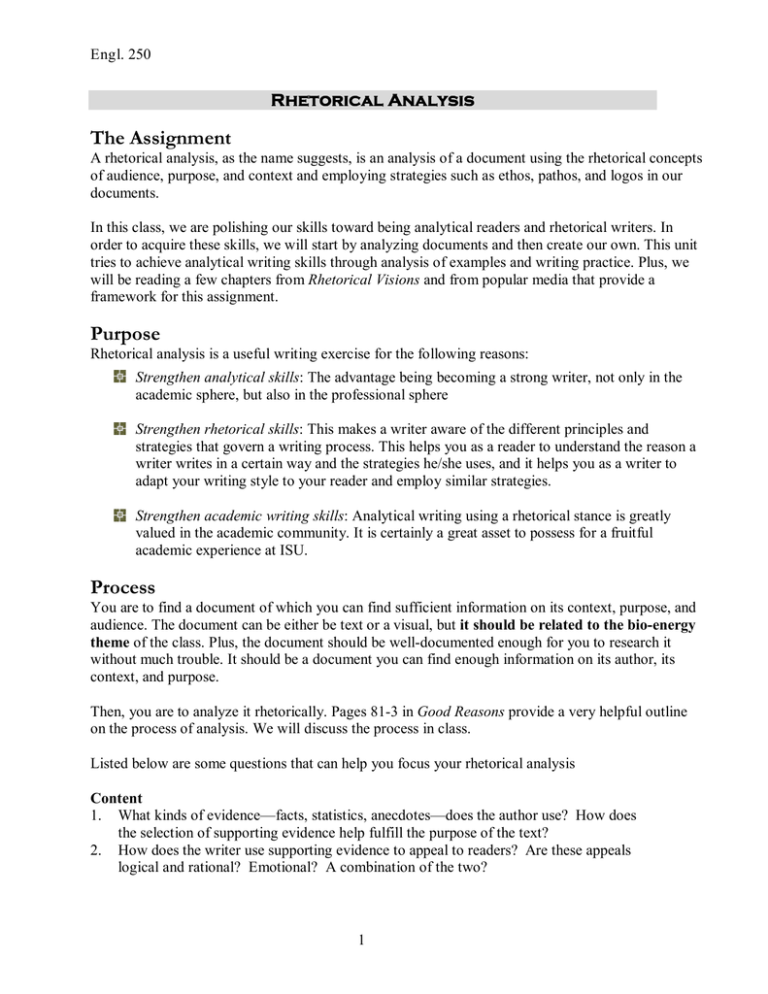 The Assignment Rhetorical Analysis The Assignment Rhetorical Analysis