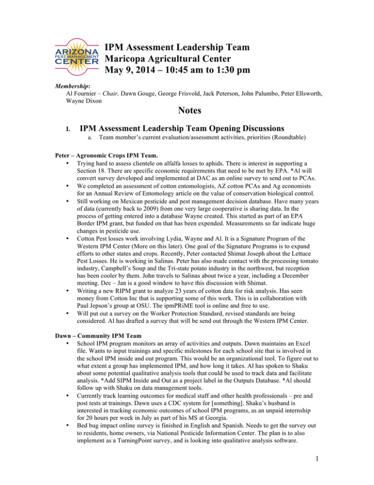 IPM Assessment Leadership Team Maricopa Agricultural Center