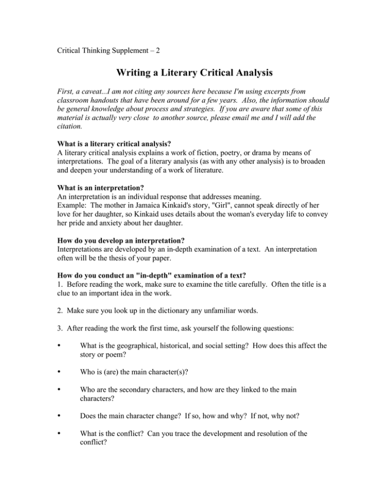 Writing A Literary Critical Analysis Writing A Literary Critical Analysis