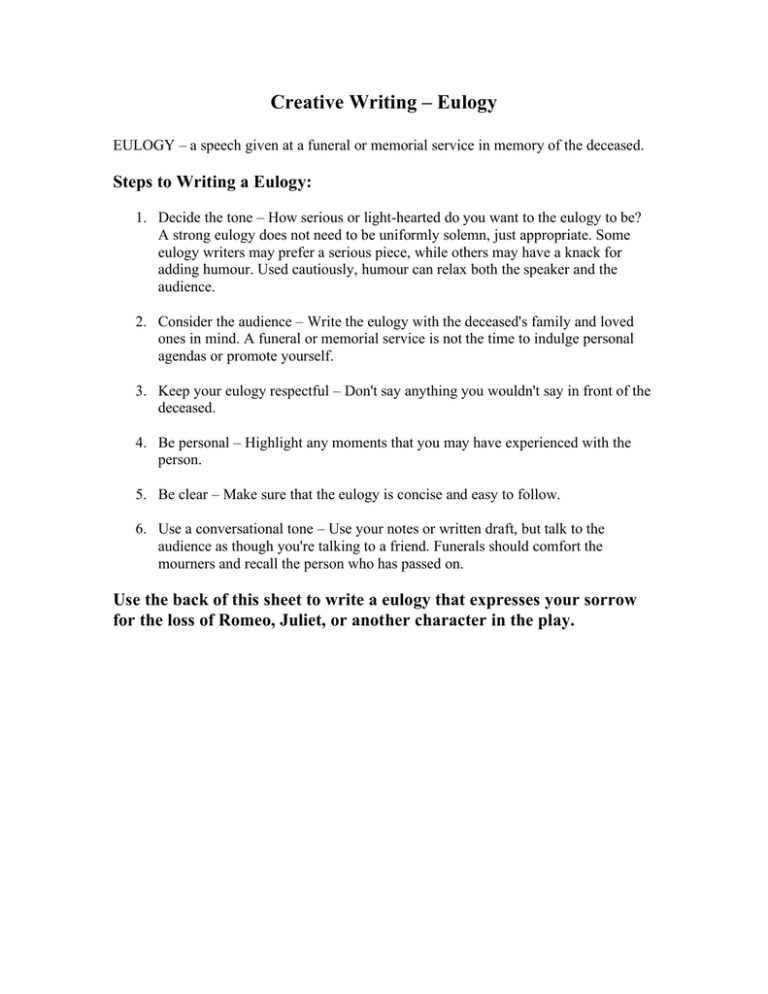 Creative Writing Eulogy Steps To Writing A Eulogy Creative Writing Eulogy Steps To Writing A Eulogy