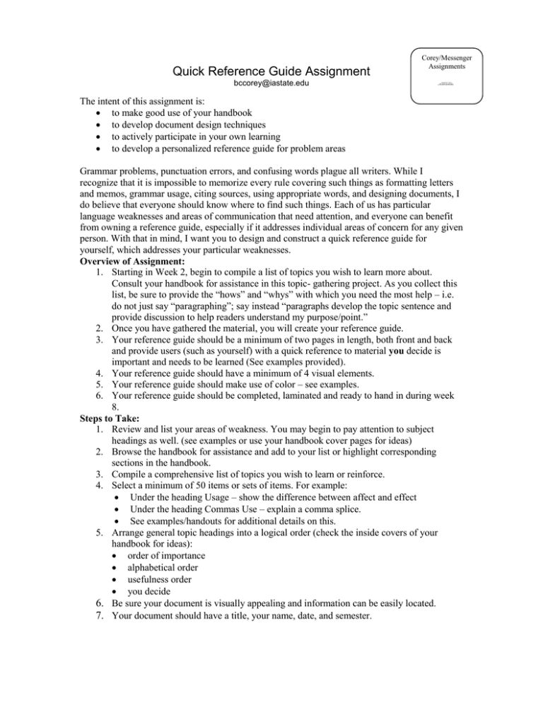 Quick Reference Guide Assignment