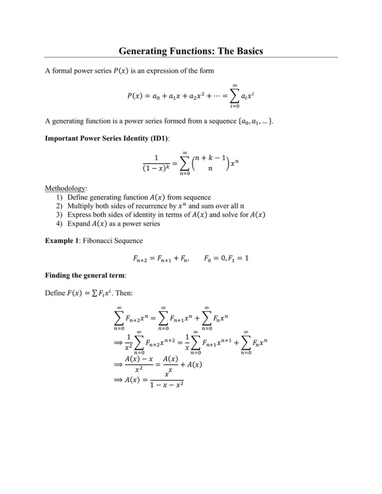 Generating Functions The Basics