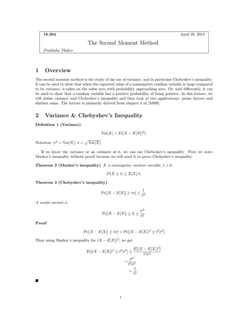The Second Moment Method 1 Overview The Second Moment Method 1 Overview