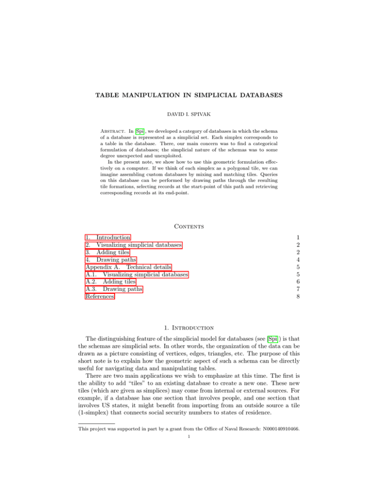 TABLE MANIPULATION IN SIMPLICIAL DATABASES