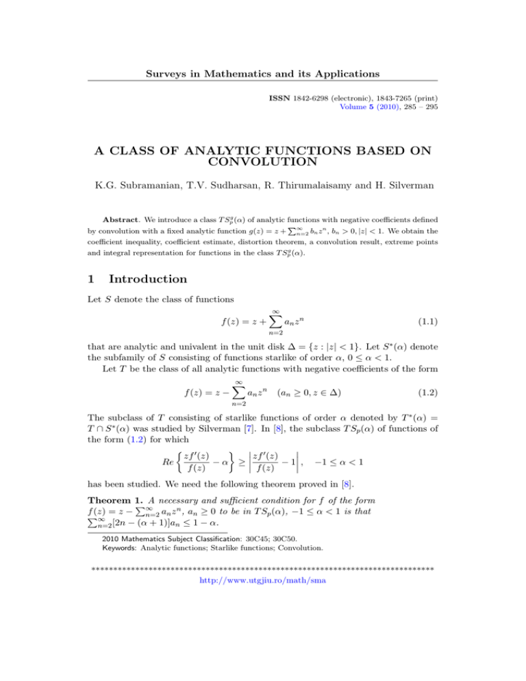 A Class Of Analytic Functions Based On Convolution