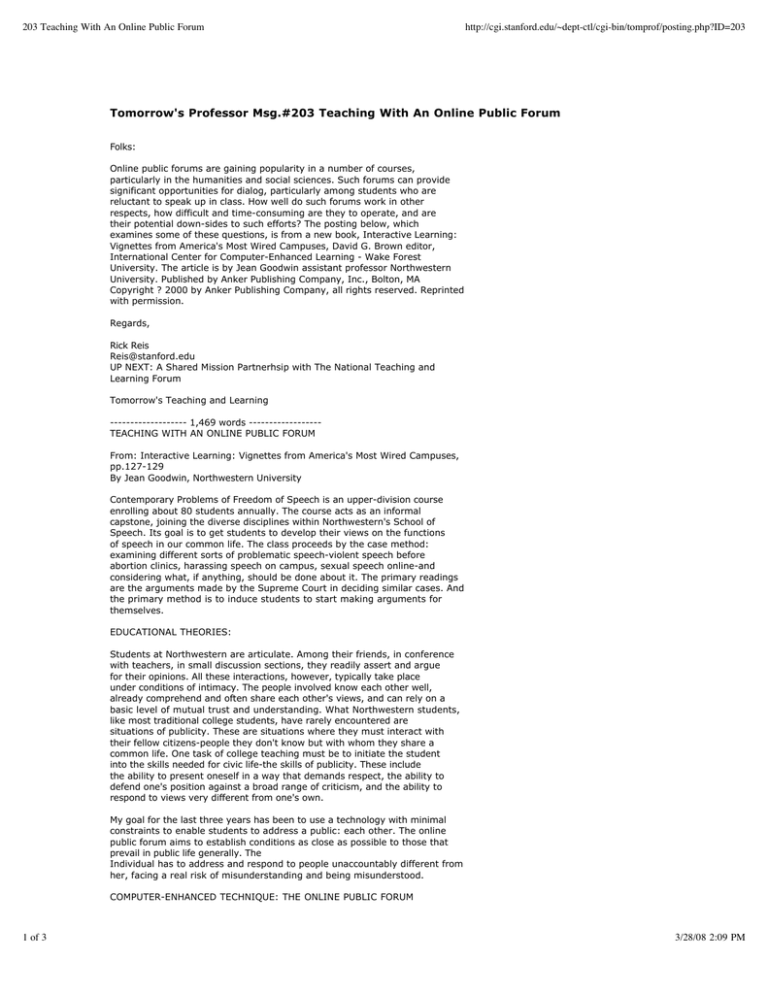203 Teaching With An Online Public Forum