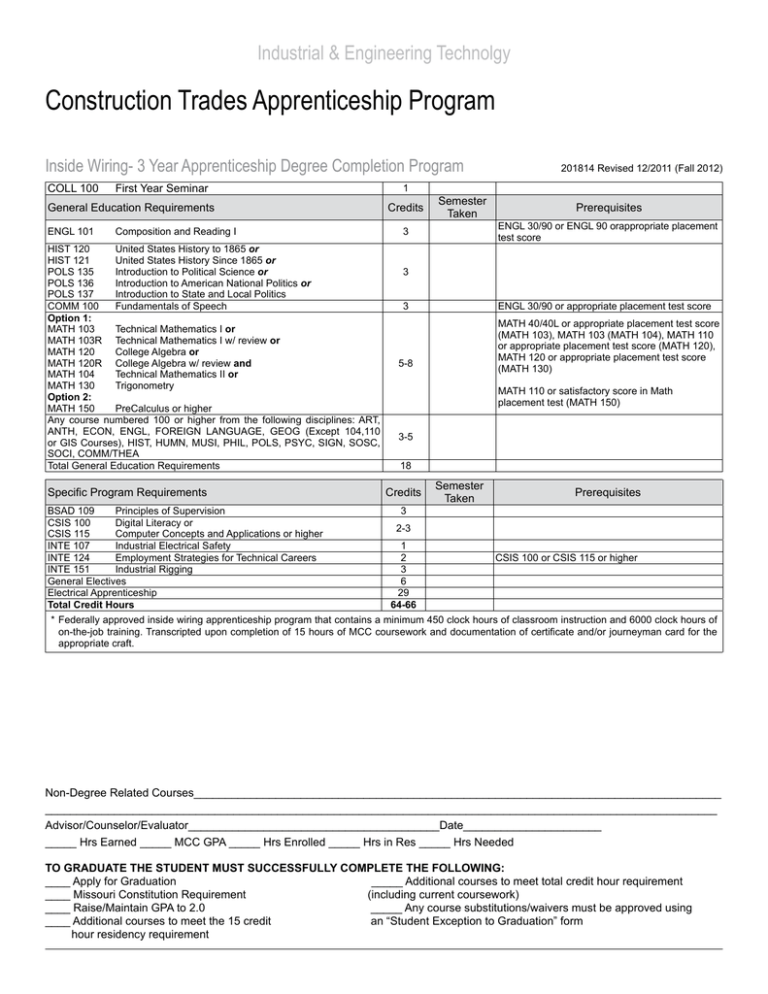 Construction Trades Apprenticeship Program Industrial Engineering Construction Trades Apprenticeship Program Industrial Engineering
