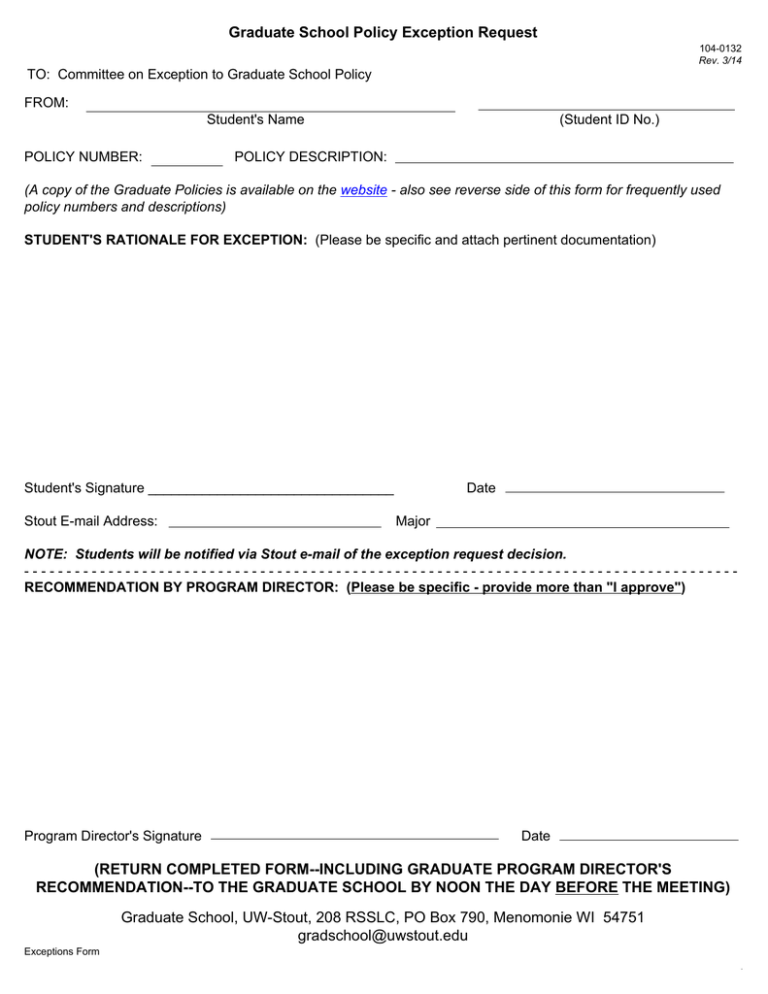 Graduate School Policy Exception Request