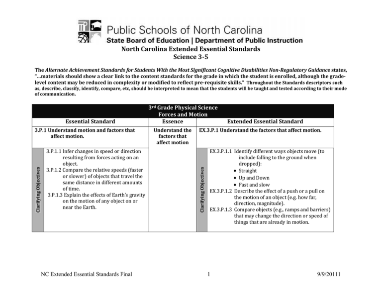 North Carolina Extended Essential Standards Science 3 5