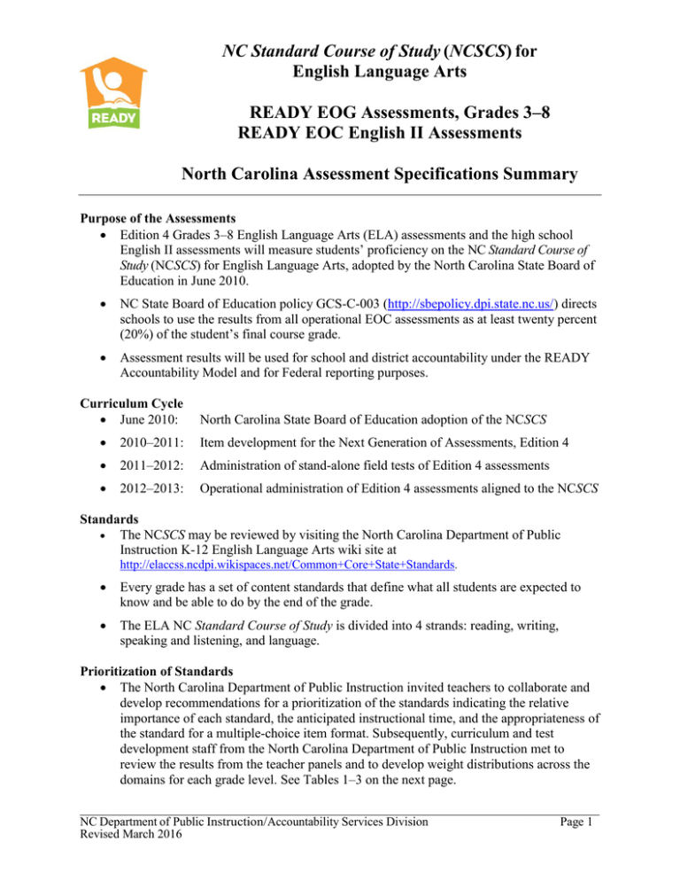 NC Standard Course Of Study English Language Arts