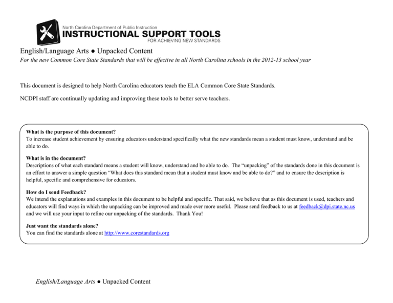 English Language Arts Unpacked Content